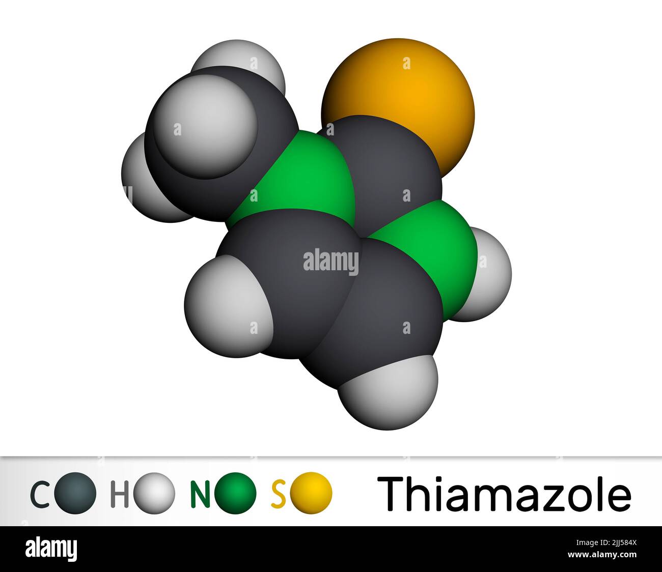 Thiamazole, methimazole molecule. It is hyperthyroidism drug. Molecular ...