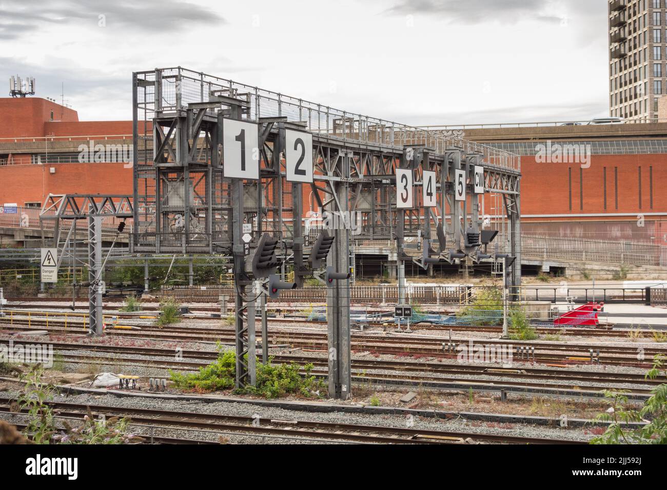 Signaling gantry on approach to Paddington Station, London, UK Stock ...