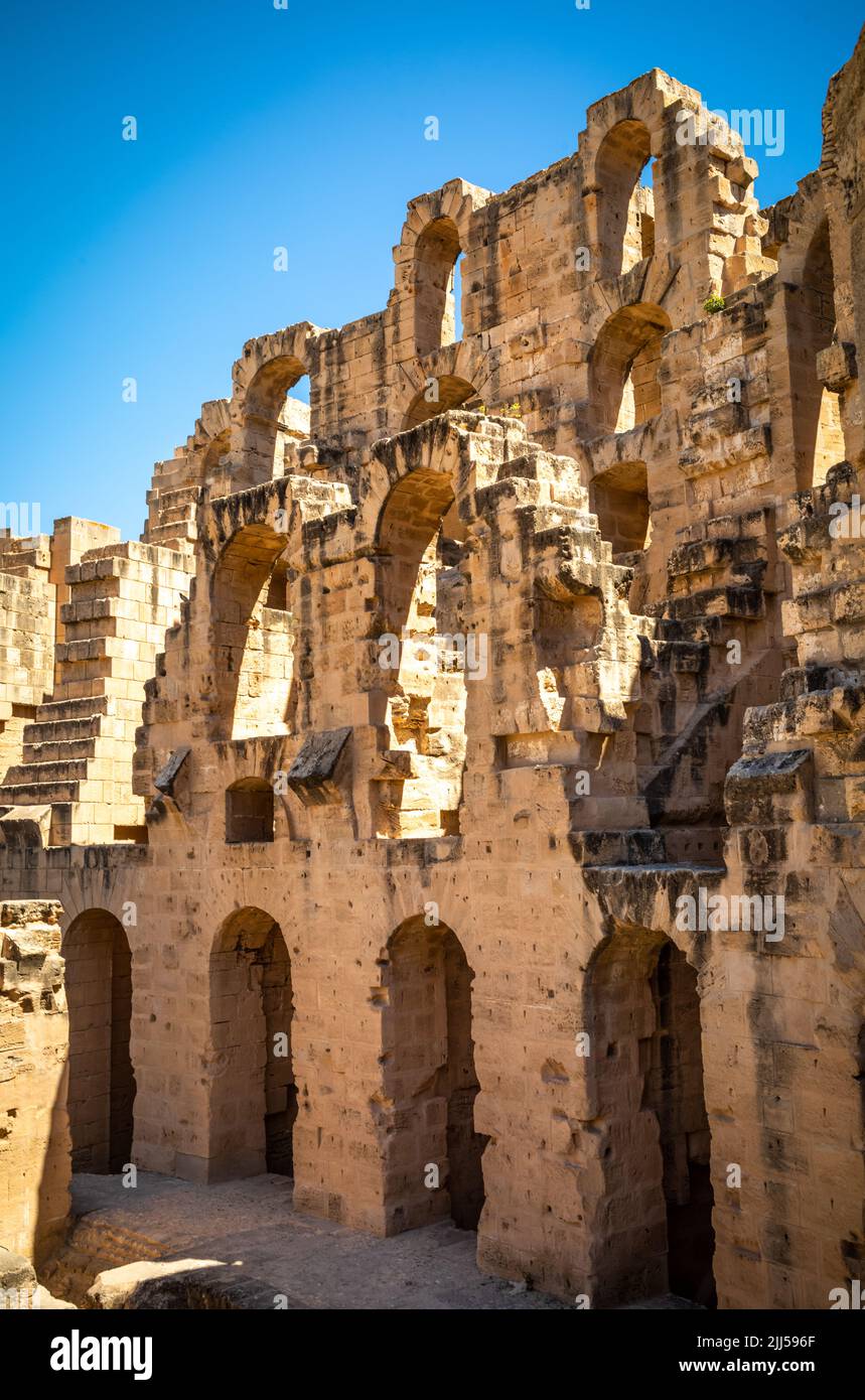 A close up of a portion of the ruins of the immense Roman amphitheatre ...