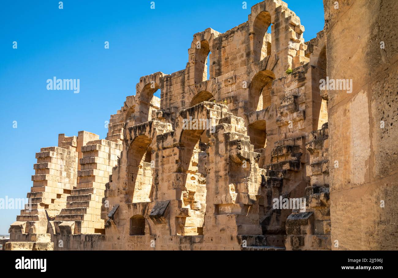 A close up of a portion of the ruins of the immense Roman amphitheatre ...