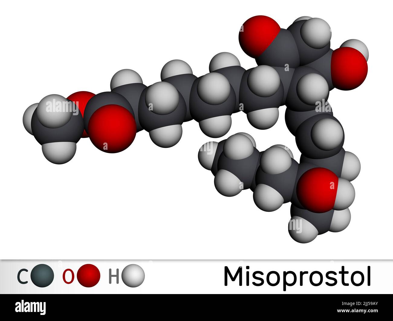 Misoprostol molecule. It is prostaglandin E1 analogue. Molecular model ...