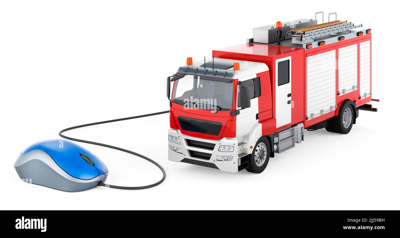 Fire engine with computer mouse, 3D rendering isolated on black ...