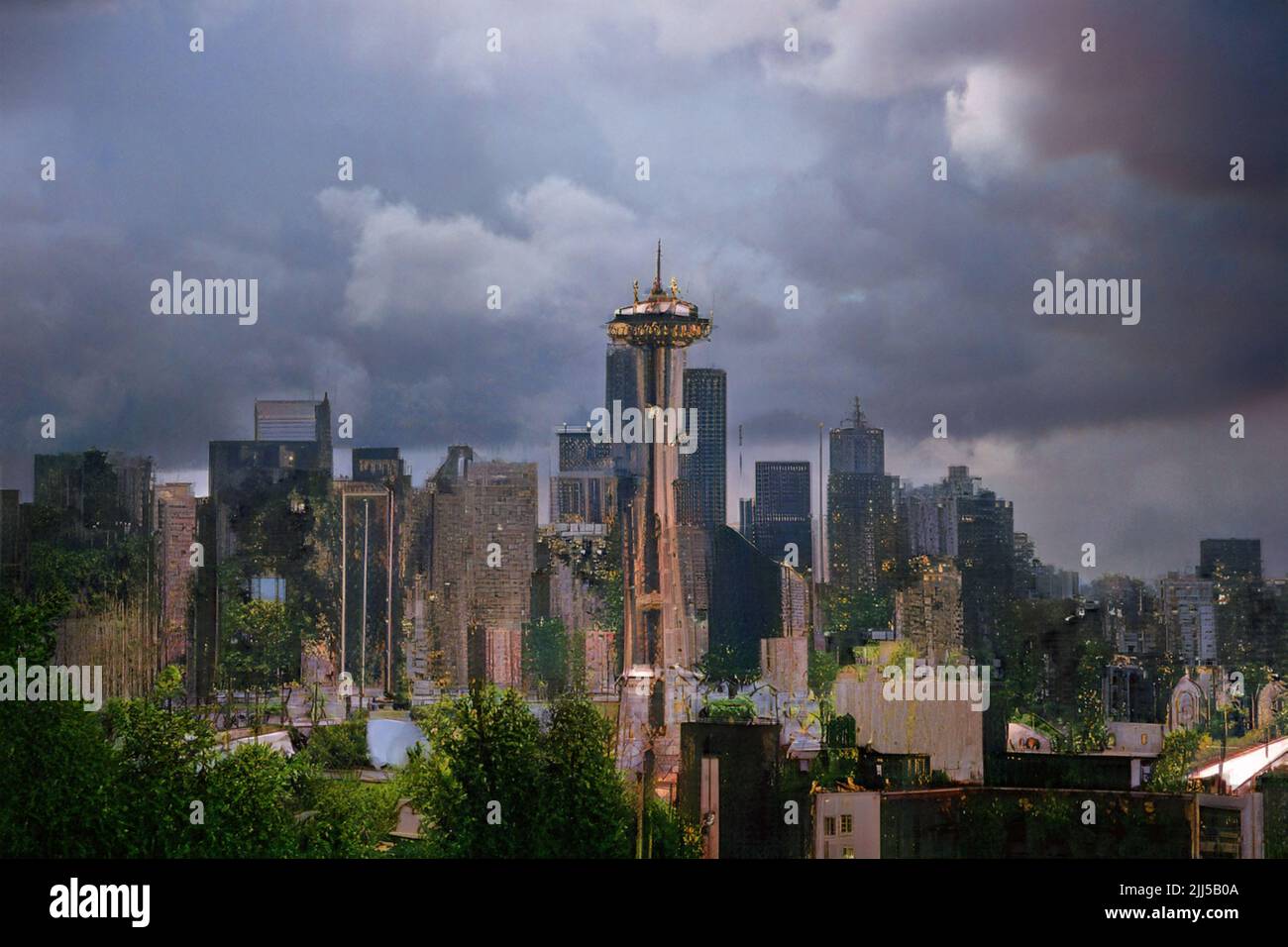 The Seattle Washington skyline on a dark and dreary evening Stock Photo ...