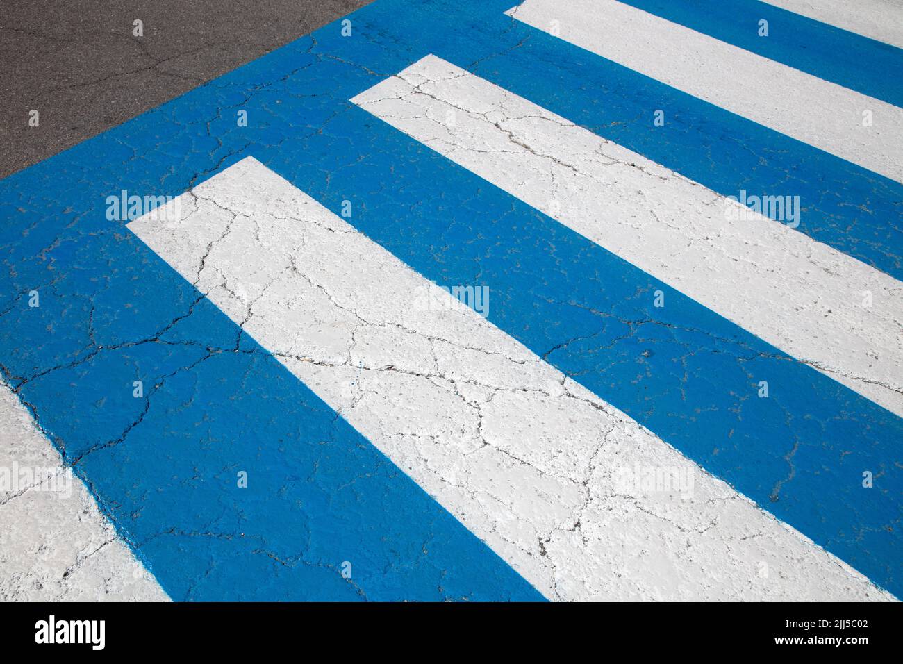a blue and white, colourful pedestrian zebra crossing, Chiesa ...
