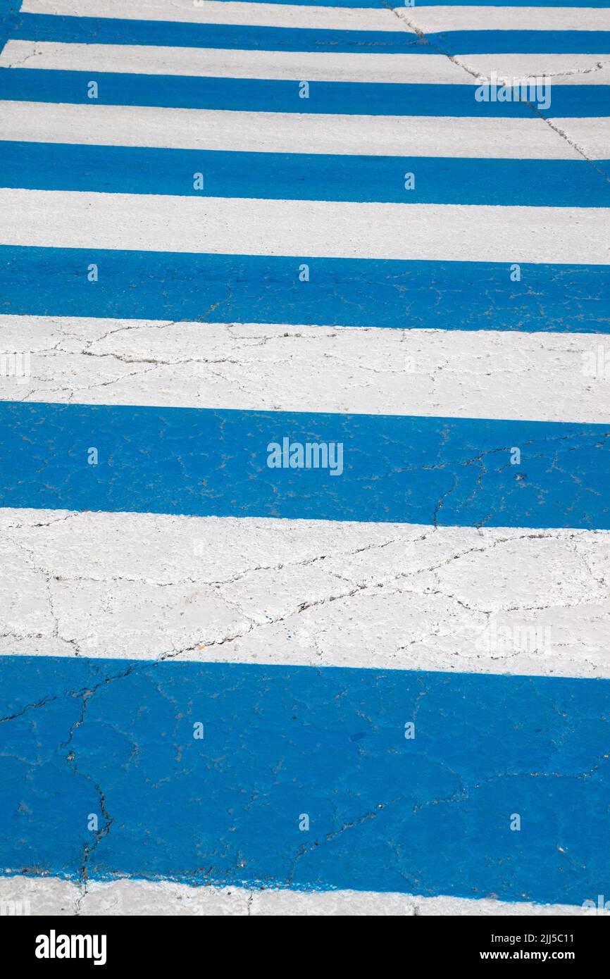 a blue and white, colourful pedestrian zebra crossing, Chiesa ...