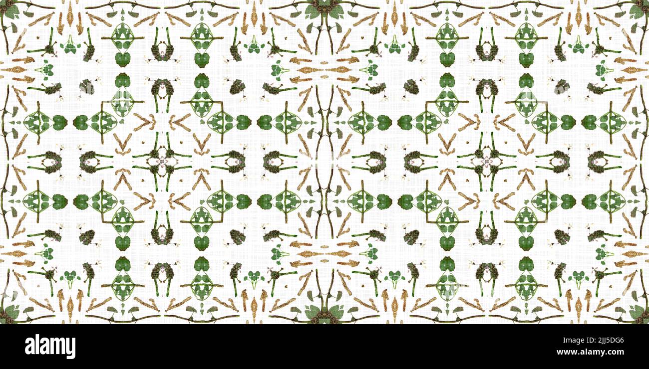 Foliage kaleidoscope seamless border pattern. Trendy optic fresh design ...