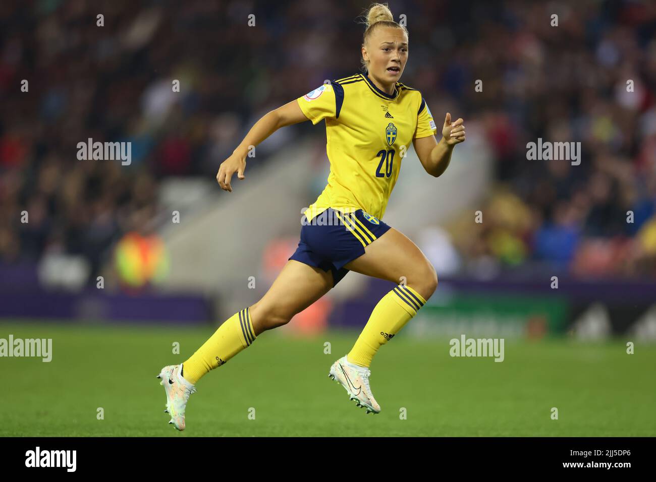 Leigh, UK, 22nd July 2022. Hanna Bennison of Sweden during the UEFA ...