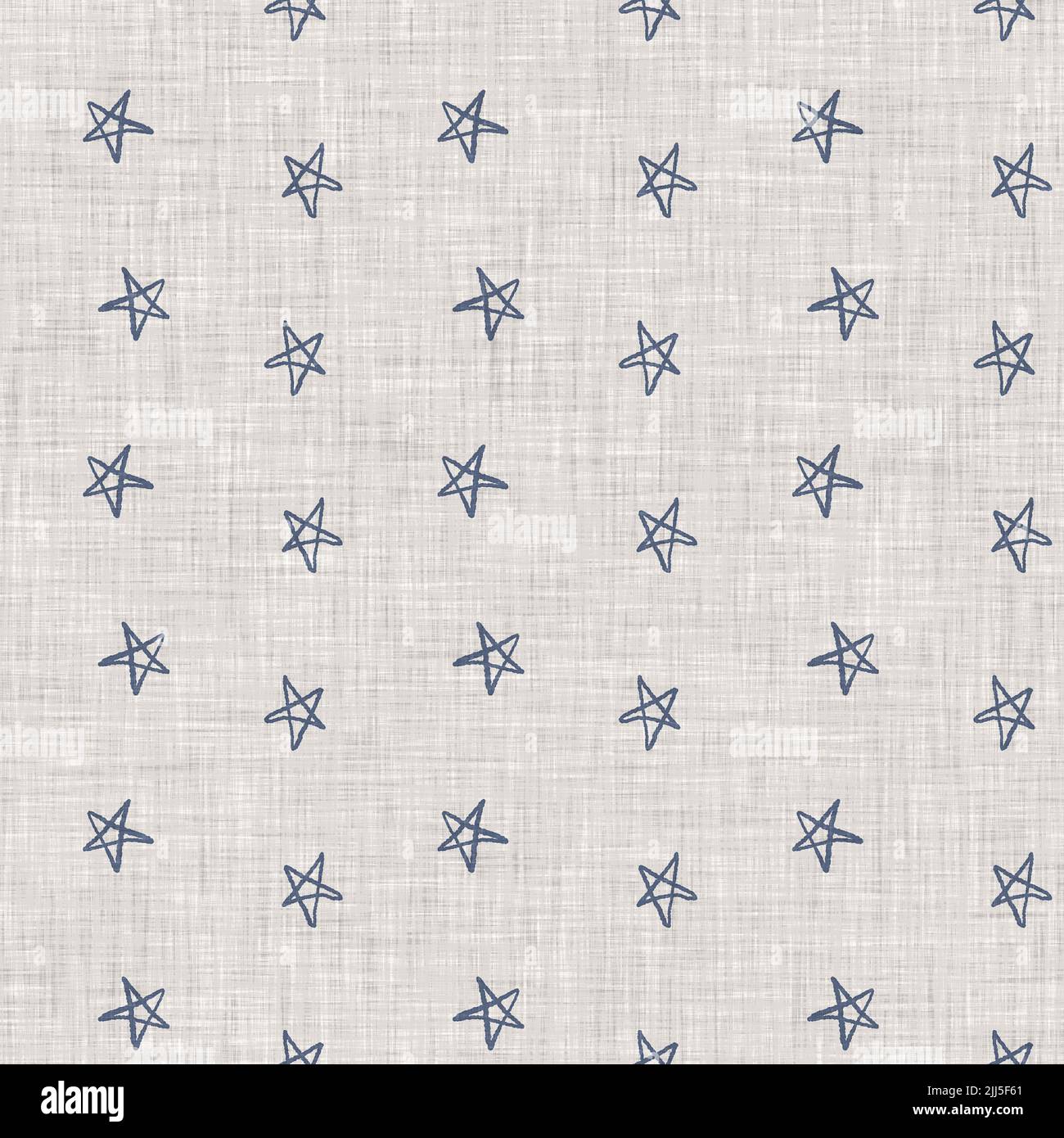 French blue star motif seamless pattern. Tonal country cottage style ...