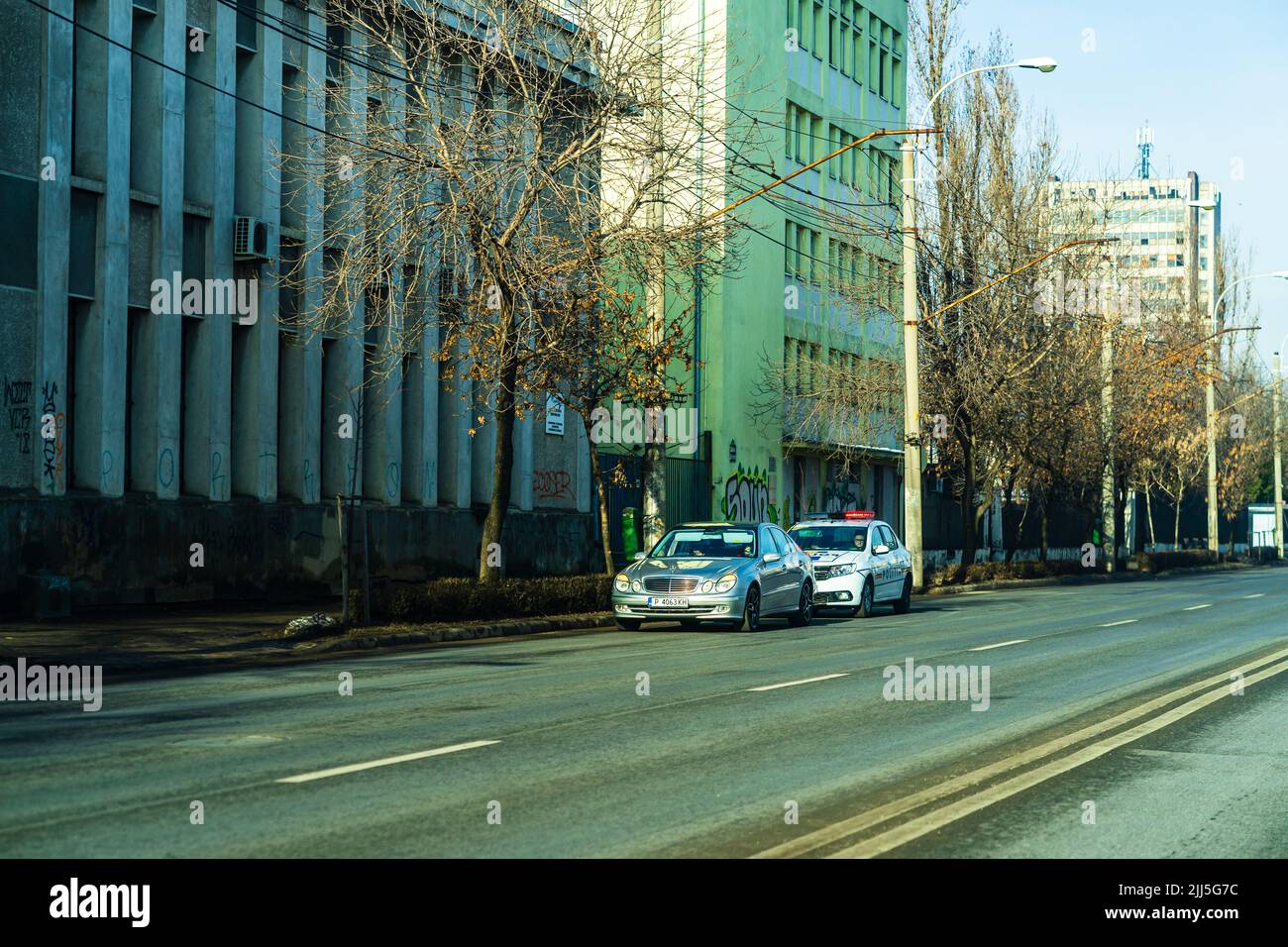 Car traffic at rush hour in downtown area of the city Bucharest ...