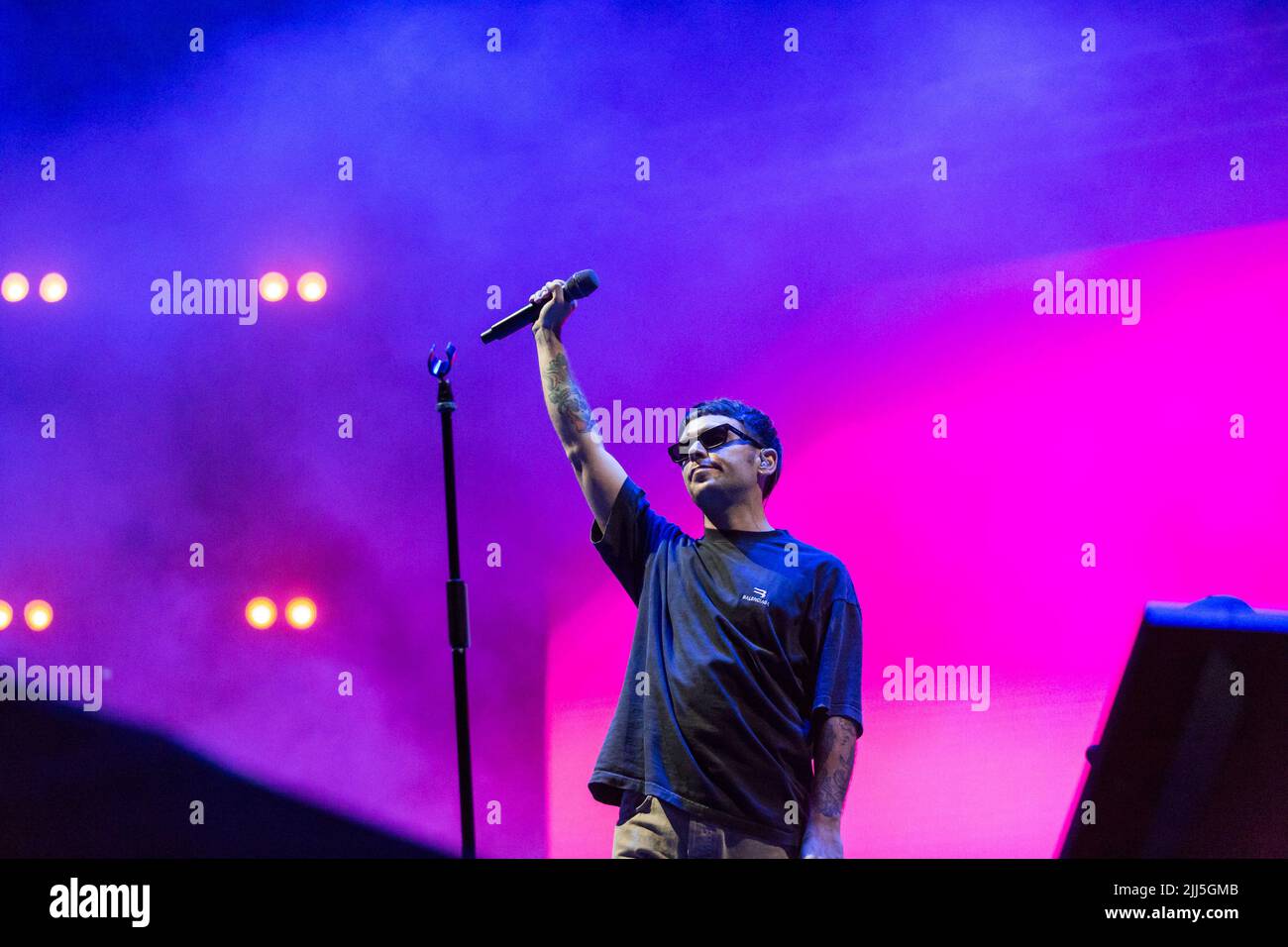 Rock in Roma, Rome, Italy, July 22, 2022, Gazzelle singing on stage ...