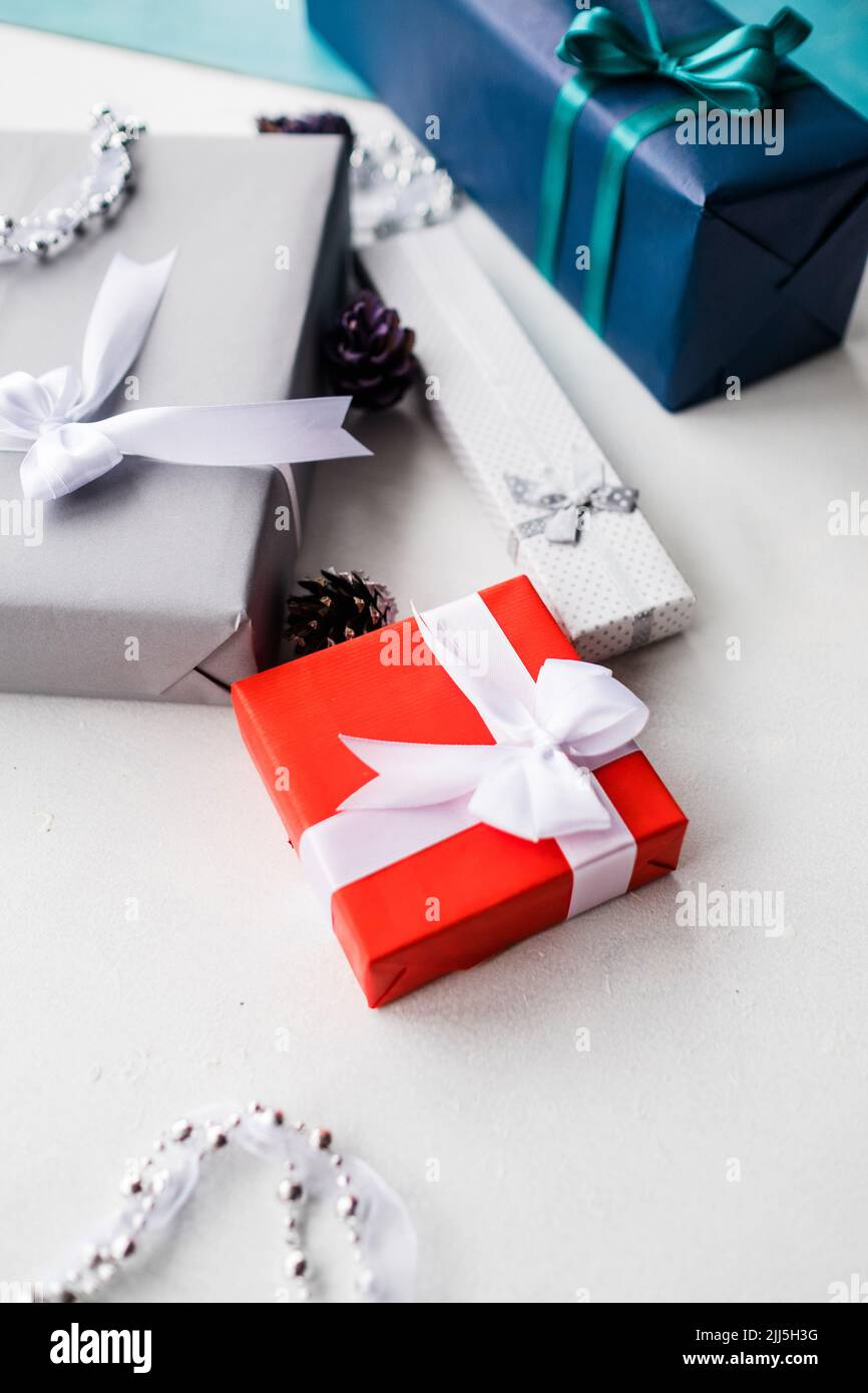 gifts selection festive season choosing presents Stock Photo - Alamy