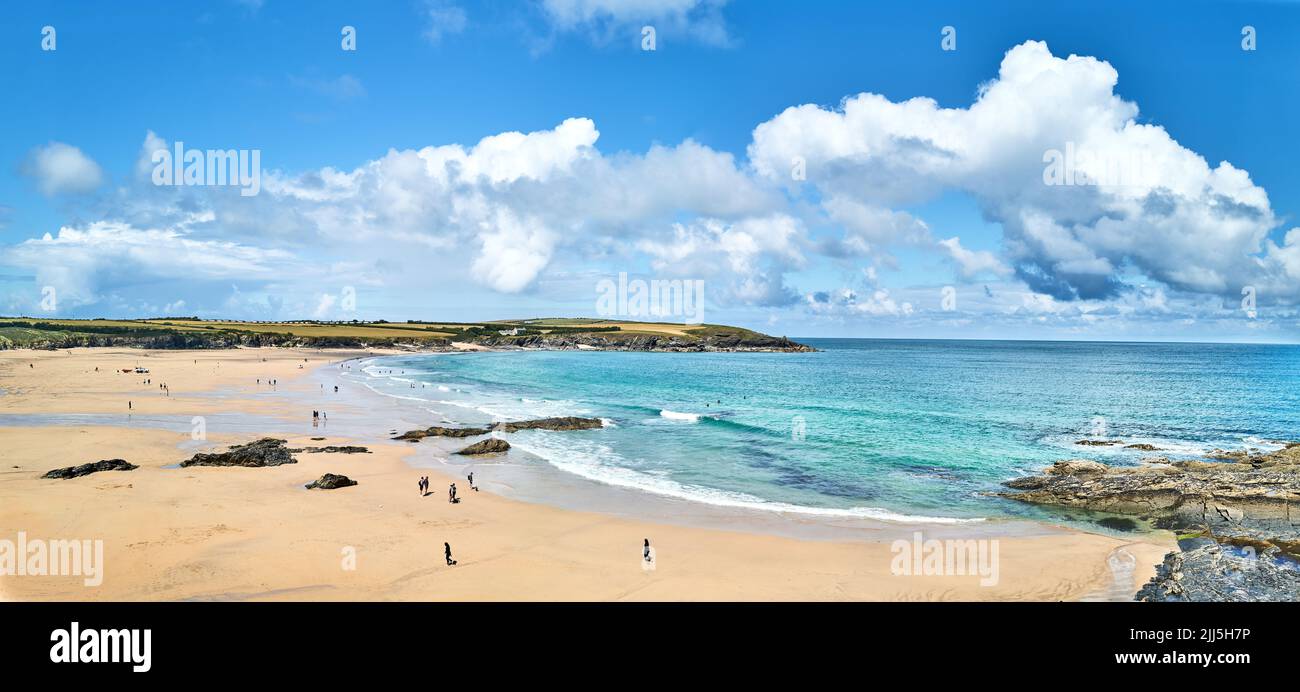 People on the sandy beach at Harlyn Bay, Cornwall, England Stock Photo ...