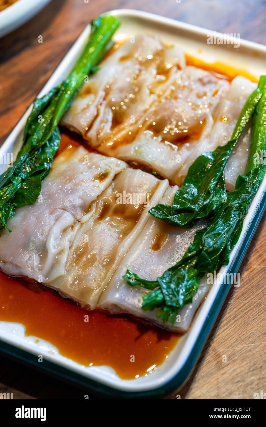 A delicious Cantonese-style morning tea dim sum, beef rice rolls Stock ...