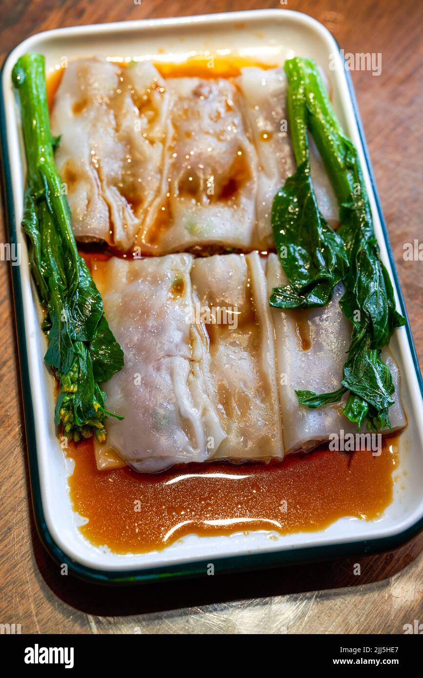 A delicious Cantonese-style morning tea dim sum, beef rice rolls Stock ...