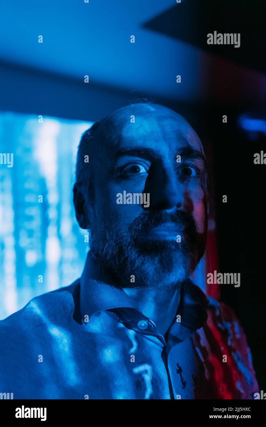 Digital code falling on man Stock Photo - Alamy