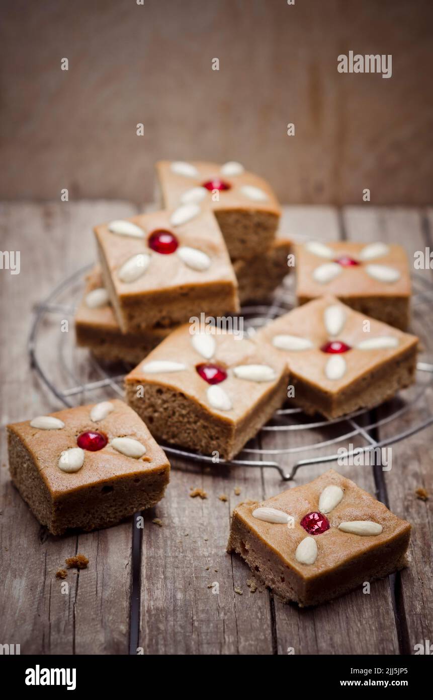 Studio shot of square shaped pieces of homemade gingerbread Stock Photo ...