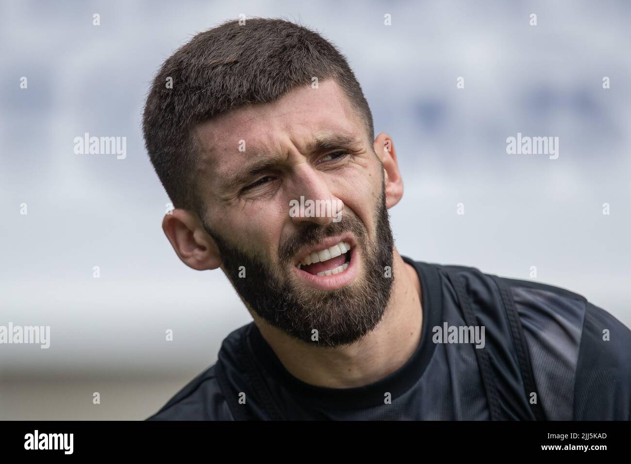 New signing Doğukan Sinik of Hull City during the pre match warm up ...