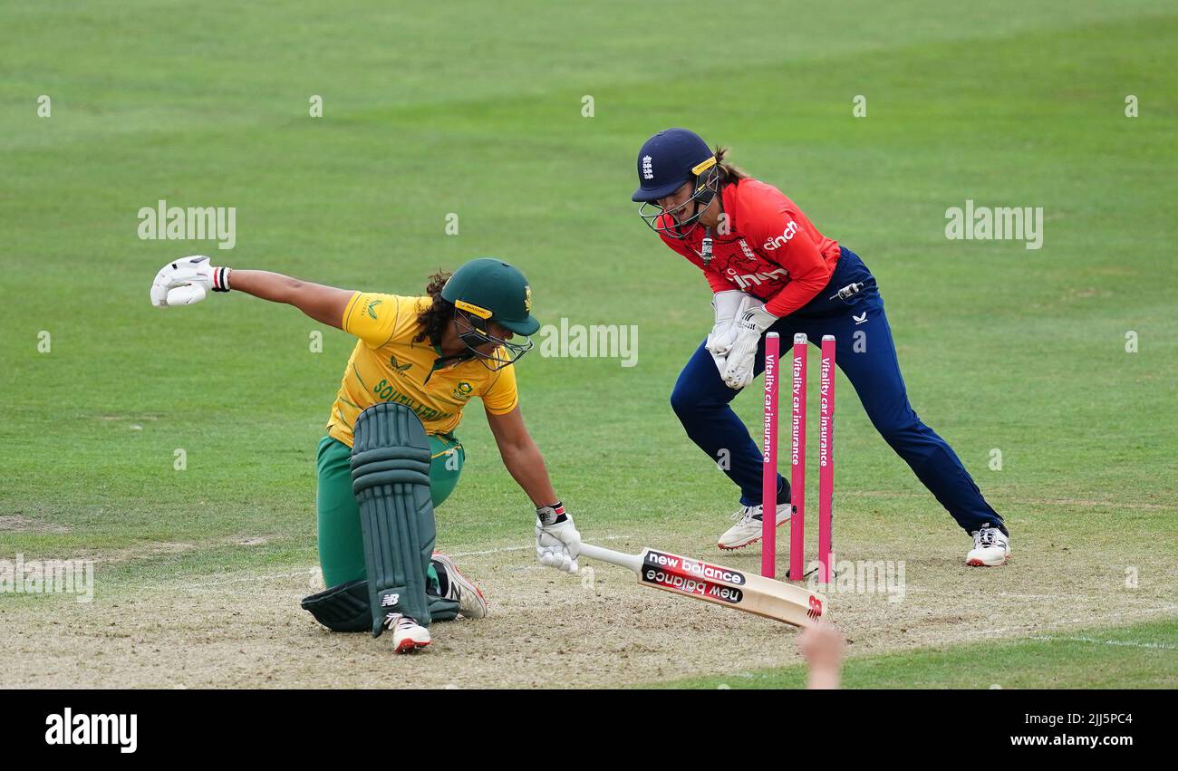 South Africa's Chloe Tryon is stumped by England's Amy Jones for 1 ...