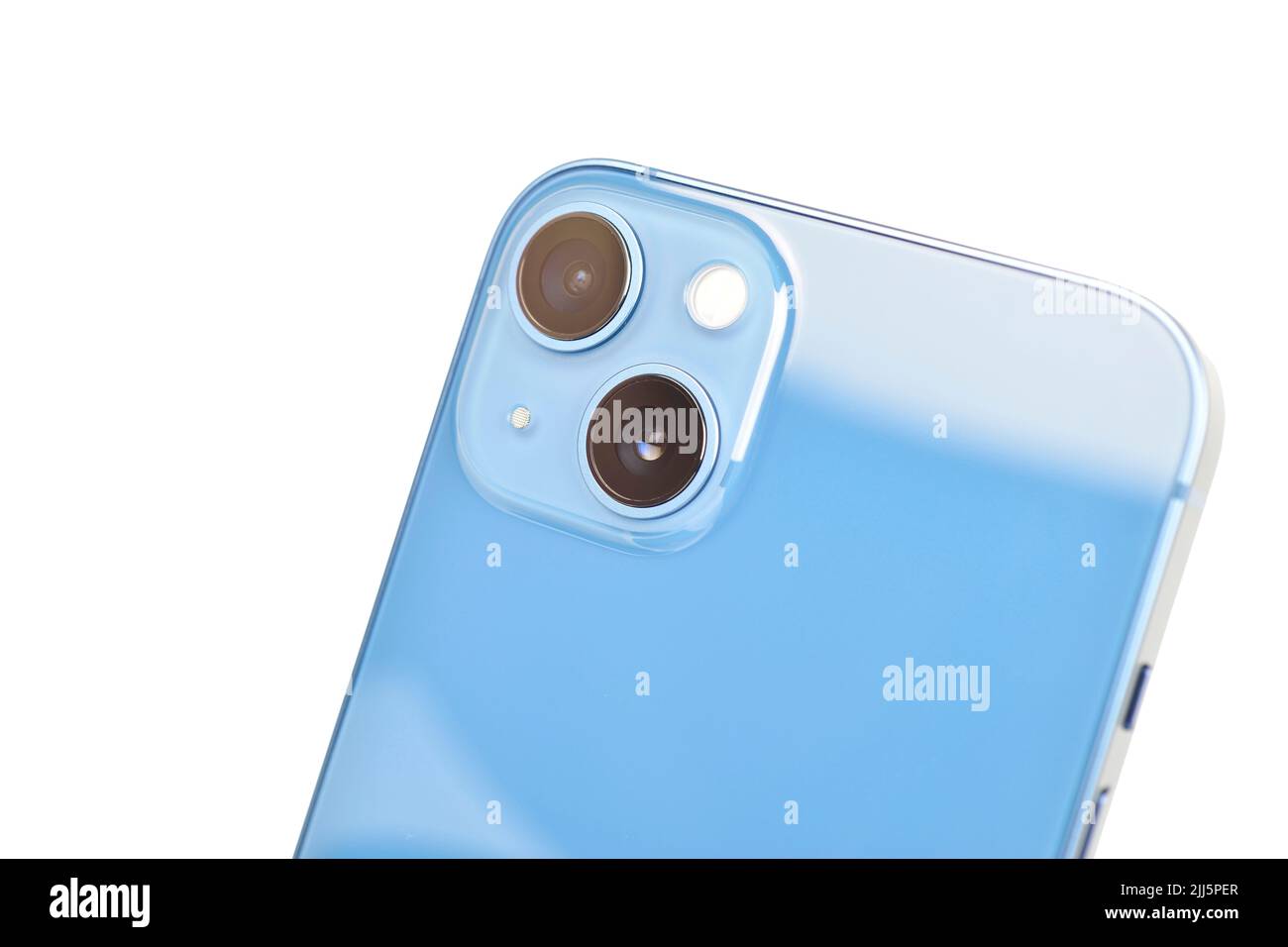 Dual lens camera setup on smartphone isolated on white background with ...