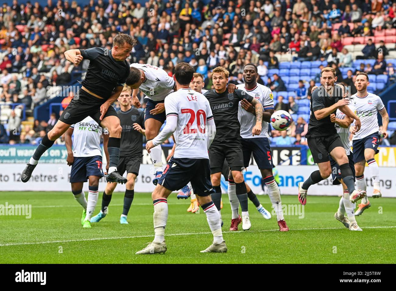 Jonathan Hogg #6 of Huddersfield Town heads on goal but it goes wide ...