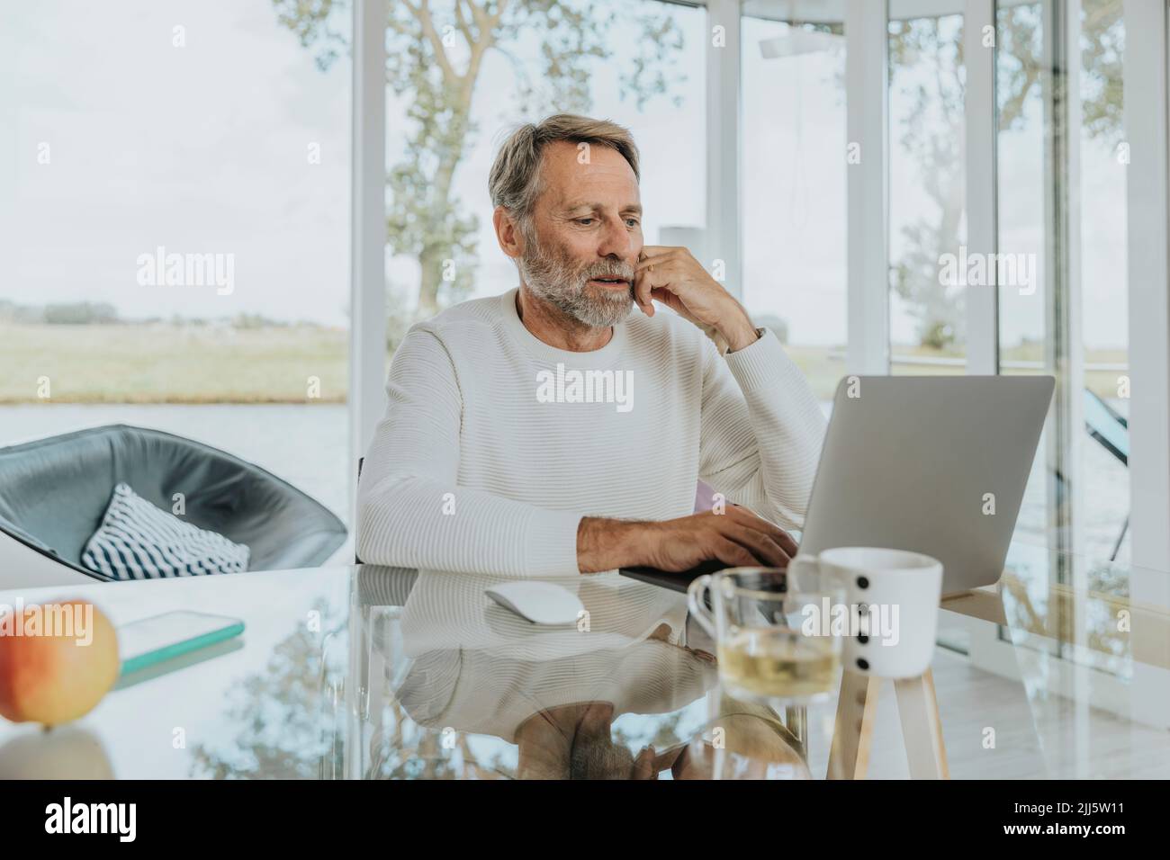 Freelancer working with laptop at home Stock Photo - Alamy