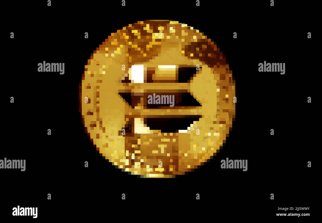 Solana SOL stablecoin cryptocurrency gold coin in retro pixel mosaic ...