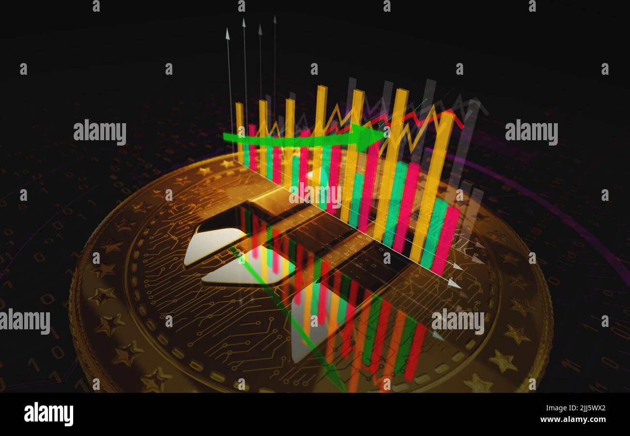 Solana SOL stablecoin cryptocurrency golden coin over the chart. Price ...