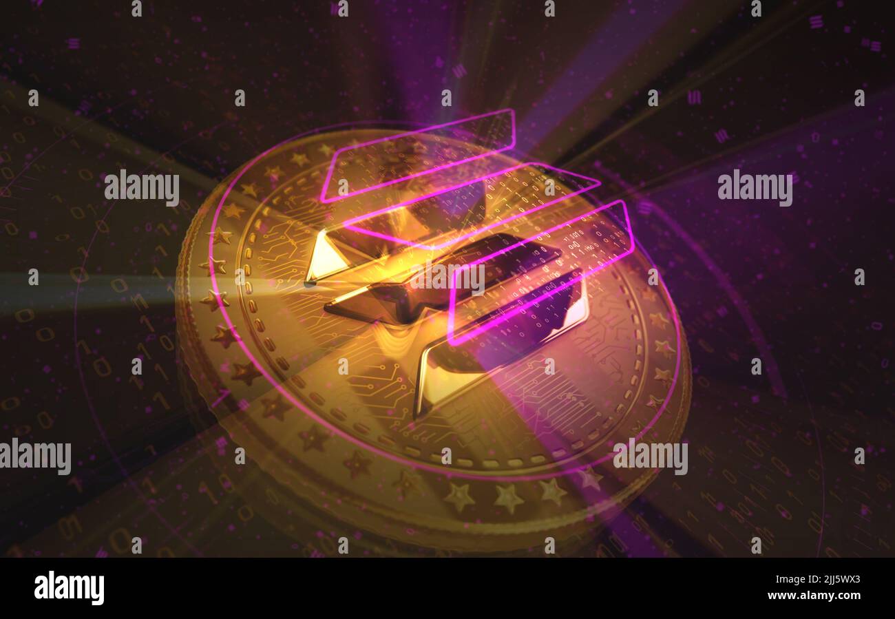 Solana SOL stablecoin cryptocurrency gold coin on green screen ...