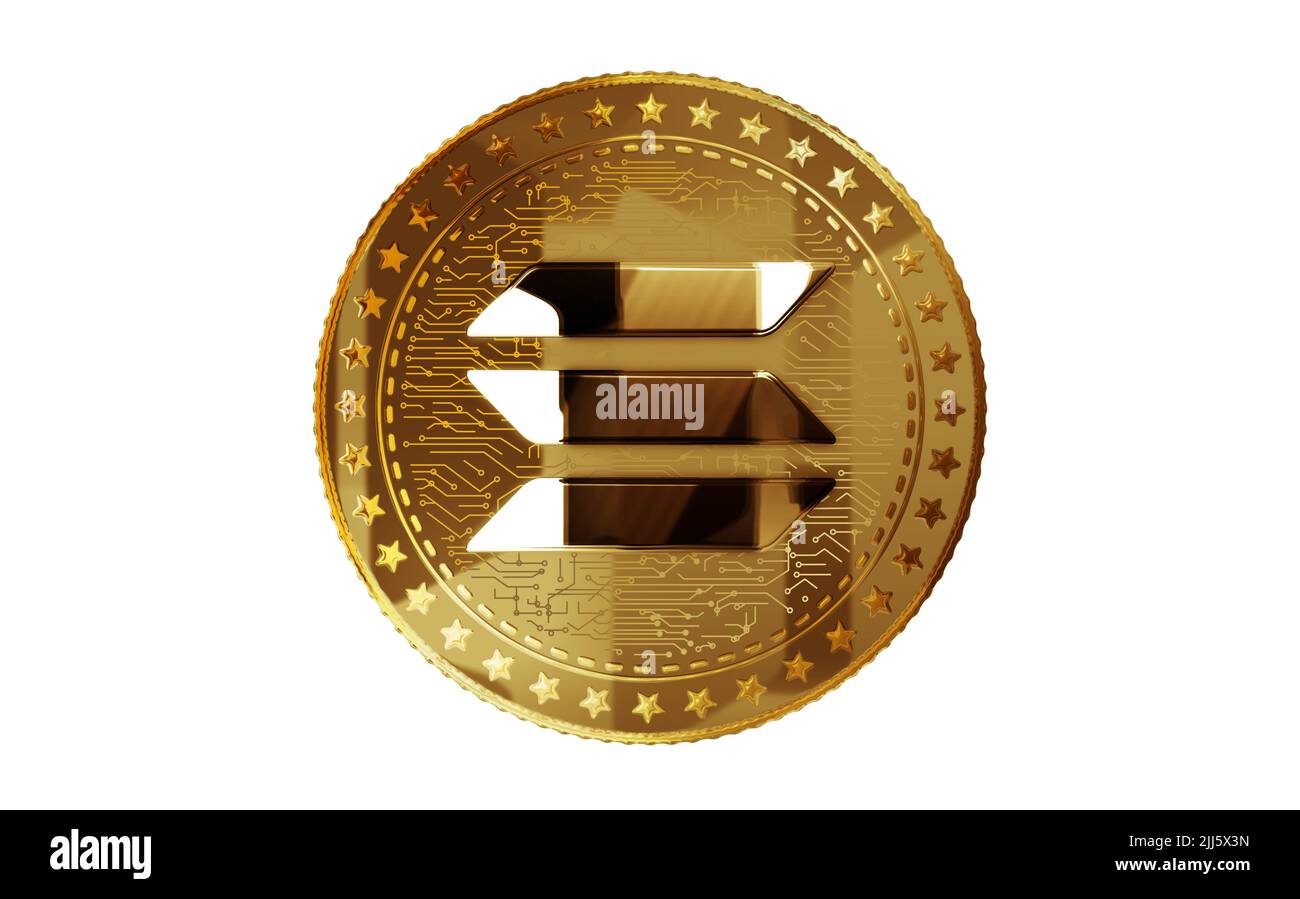 Solana SOL stablecoin cryptocurrency isolated gold coin on green screen ...
