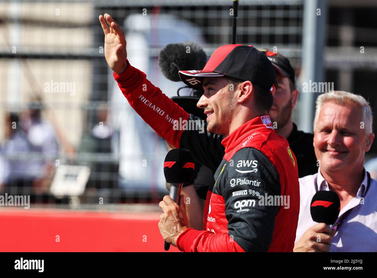 Charles Leclerc (MON) Ferrari celebrates his pole position in ...