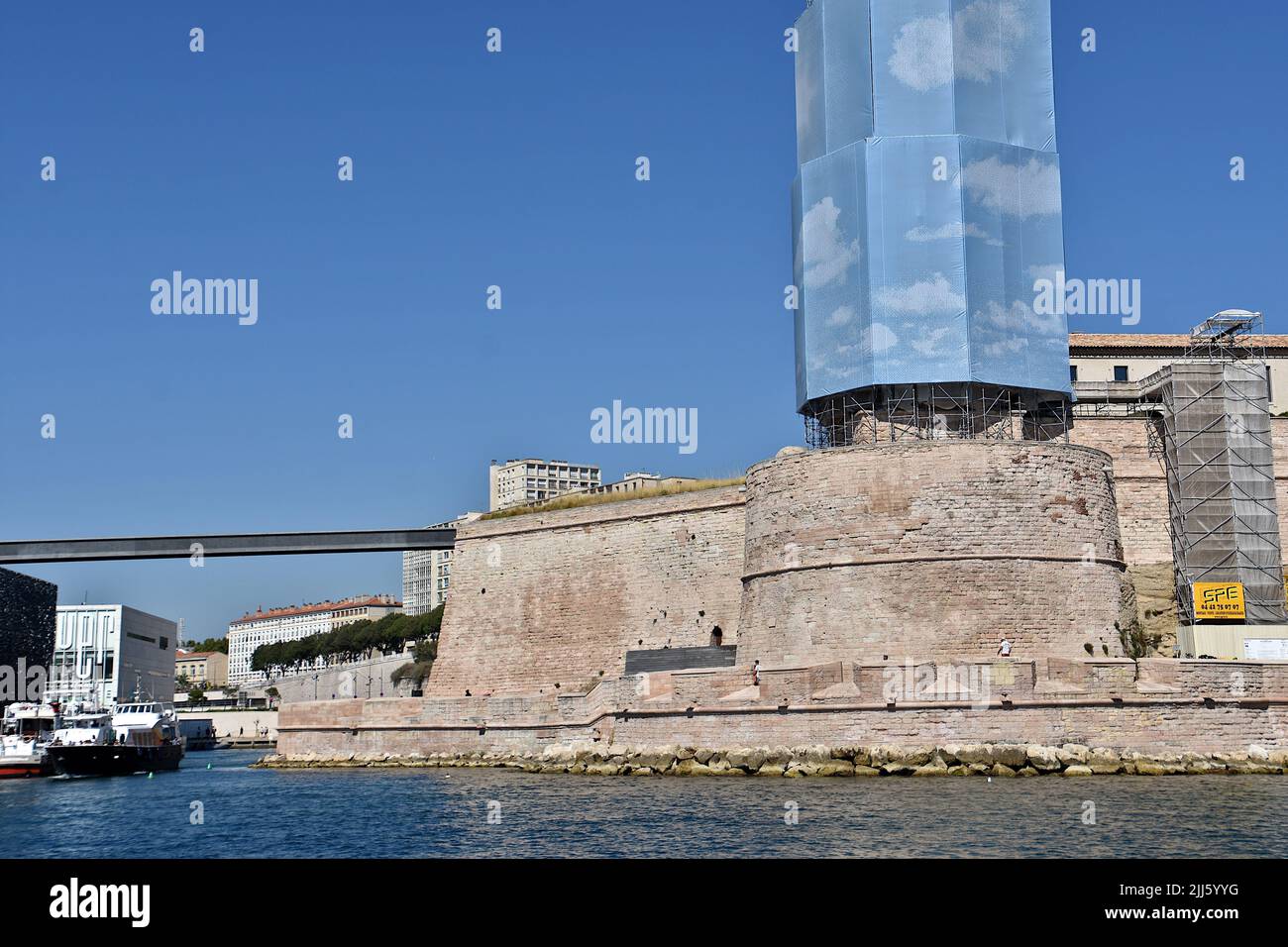 View of the Fanal Tower of Fort Saint-Jean hidden behind an ephemeral ...