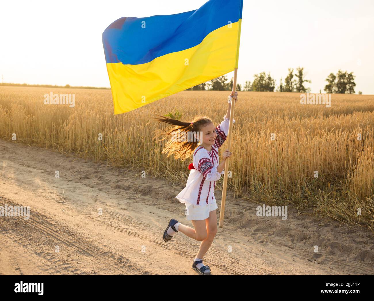 Ukrainian girl child runs flag hi-res stock photography and images - Alamy