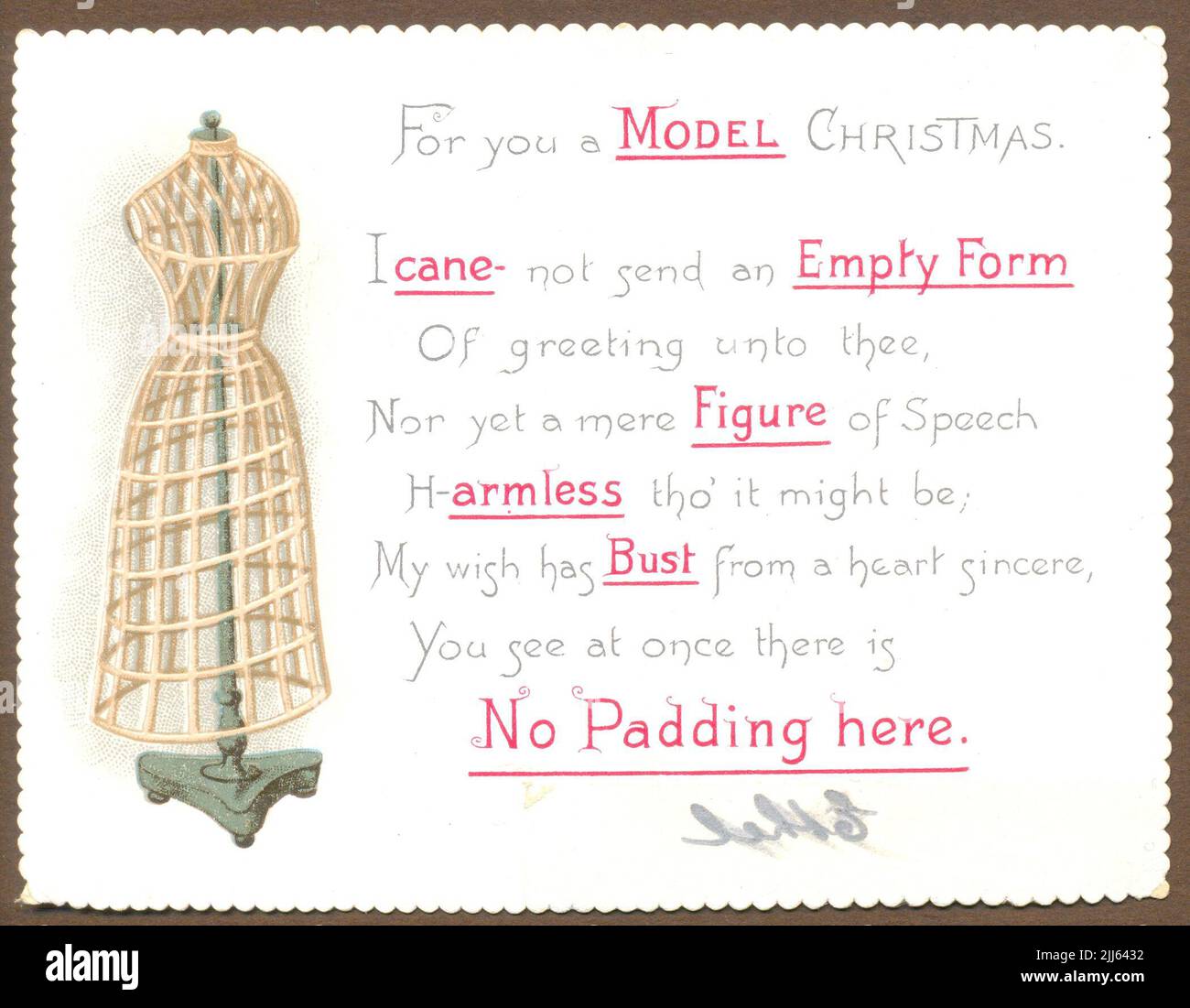 Chromolithographed greetings card with die cut on lay scrap of cane ...