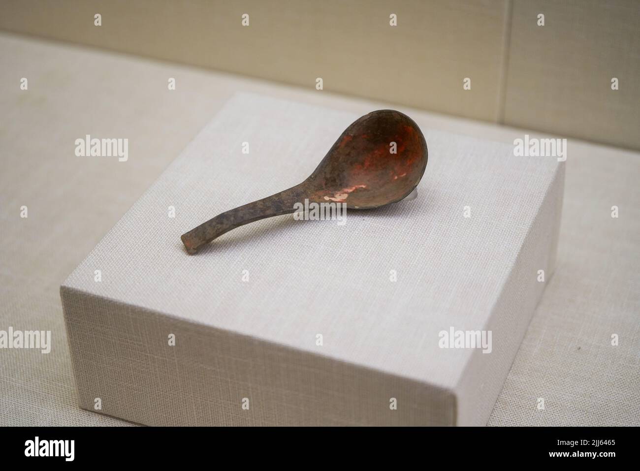 Ancient Chinese cultural relics from the Han Dynasty in the museum, red ...