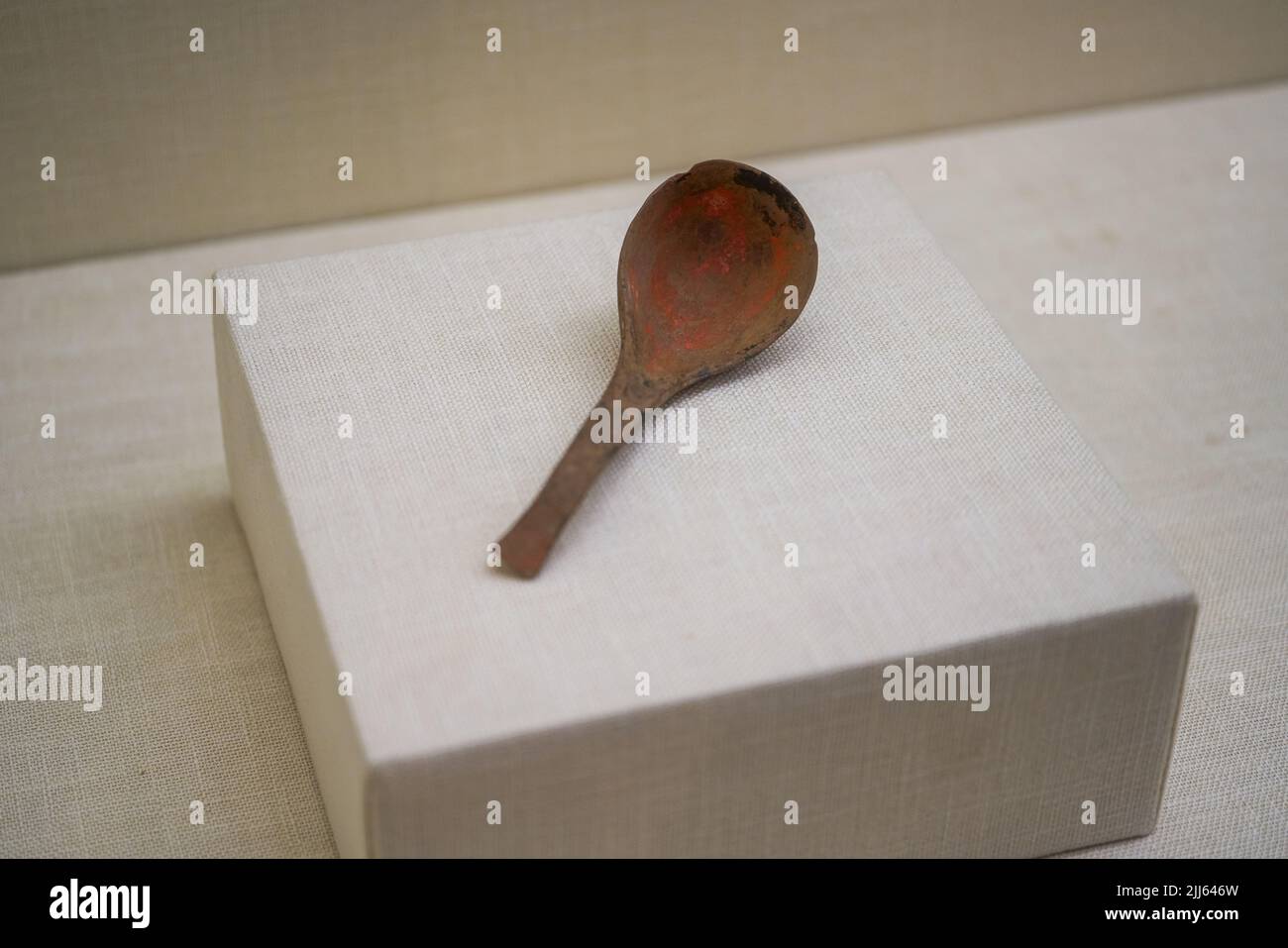 Ancient Chinese cultural relics from the Han Dynasty in the museum, red ...