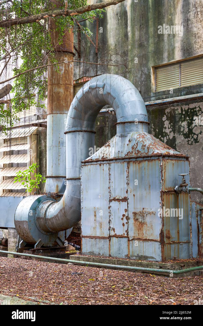 Close-up of outdoor incinerator blower in old dilapidated factory Stock ...