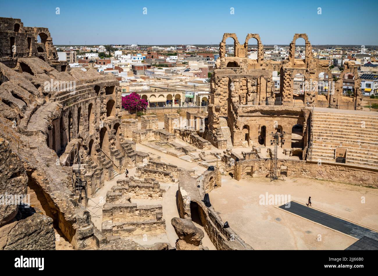 A panoramic view across the ruins of the immense Roman amphitheatre in ...