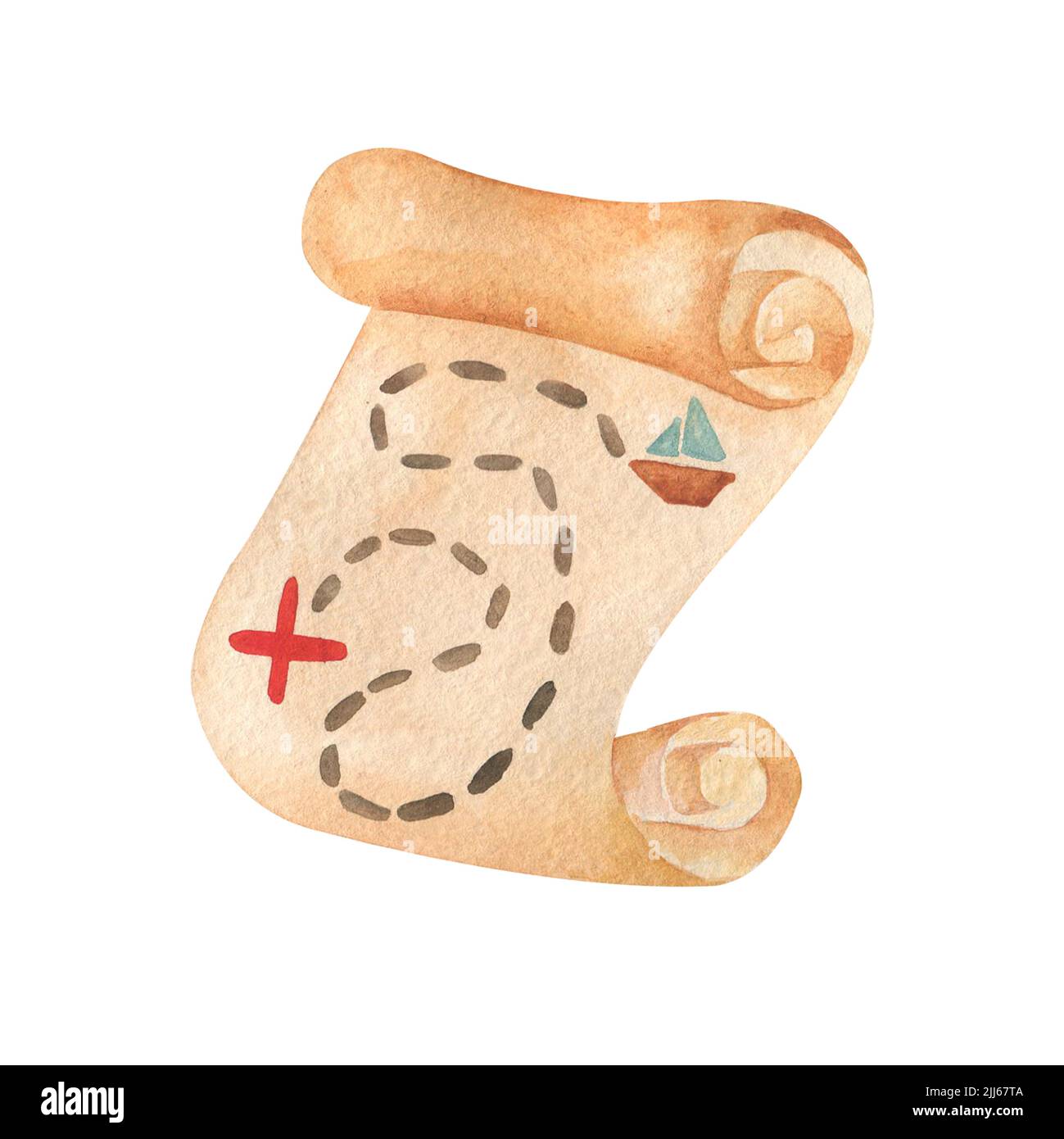 Sea. Watercolor map illustration isolated on white background. Use for ...