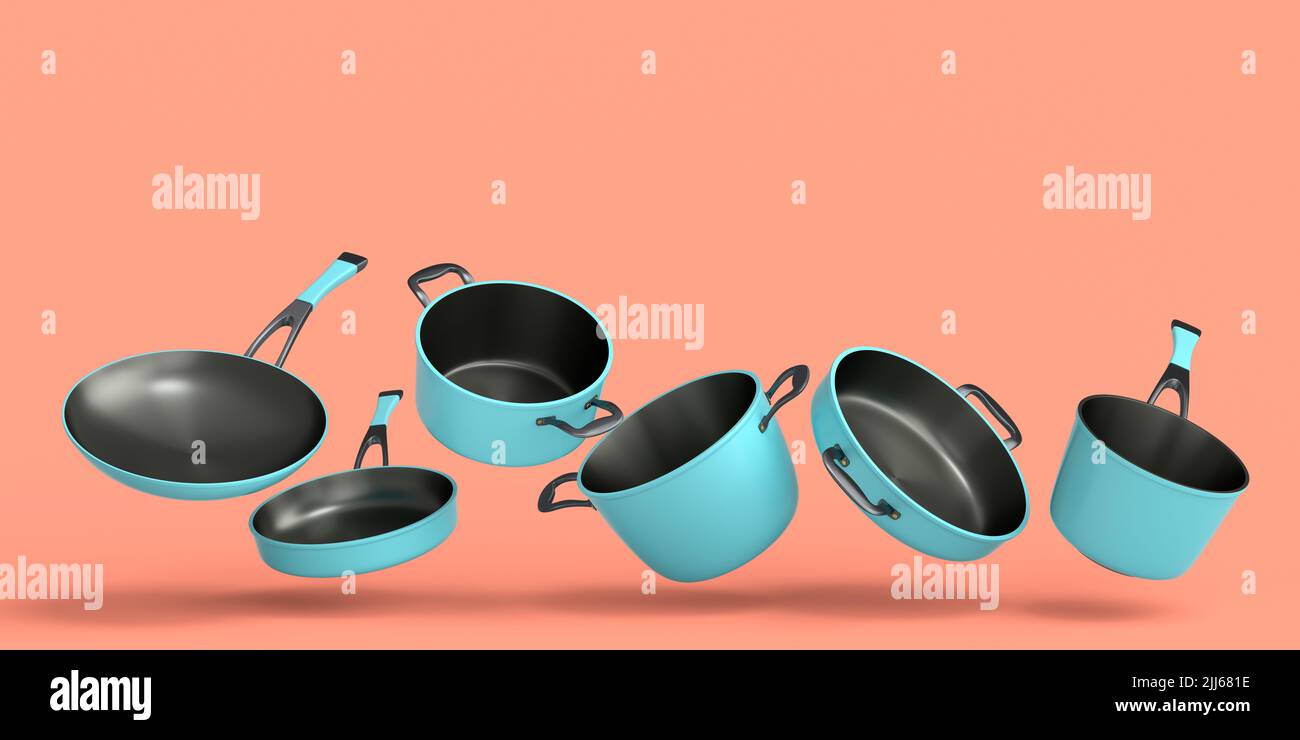 Set of flying stainless steel stewpot, frying pan and chrome plated ...