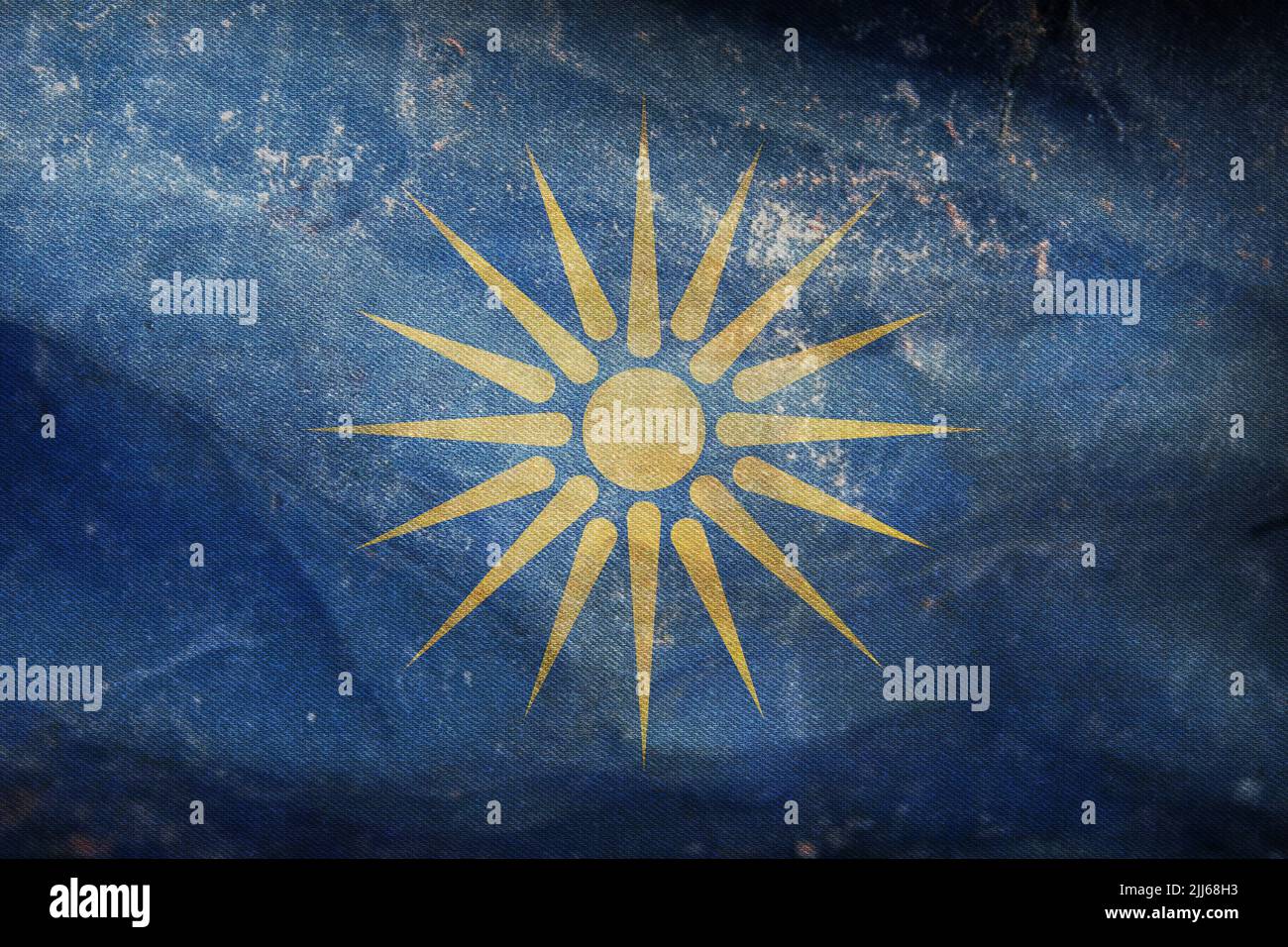Top view of retro flag Greek Macedonia Greece with grunge texture ...