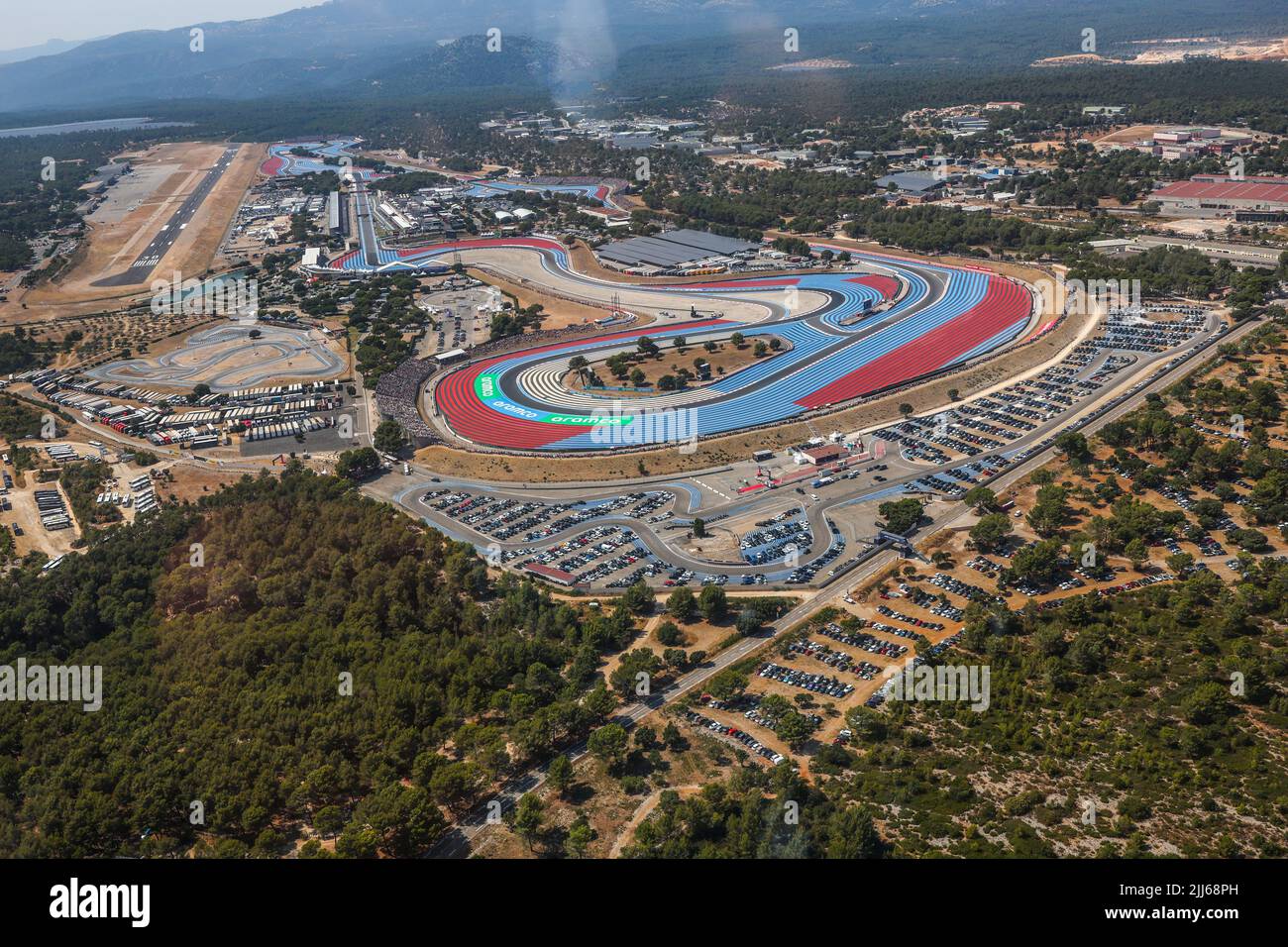 Paul Ricard circuit from helicopter, Le Beausset corner, bend during ...