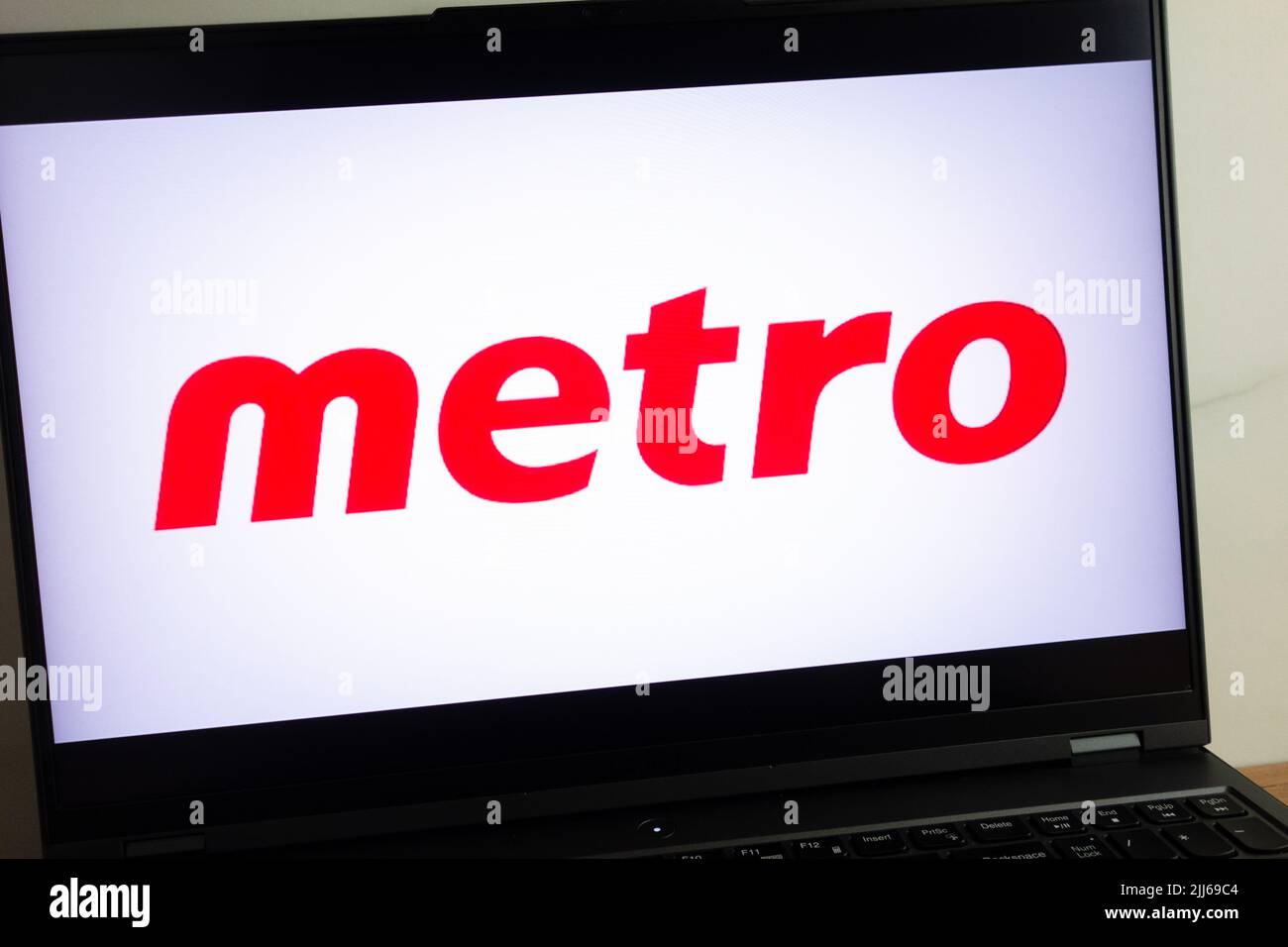 KONSKIE, POLAND - July 21, 2022: Metro Inc Canadian food retailer logo ...