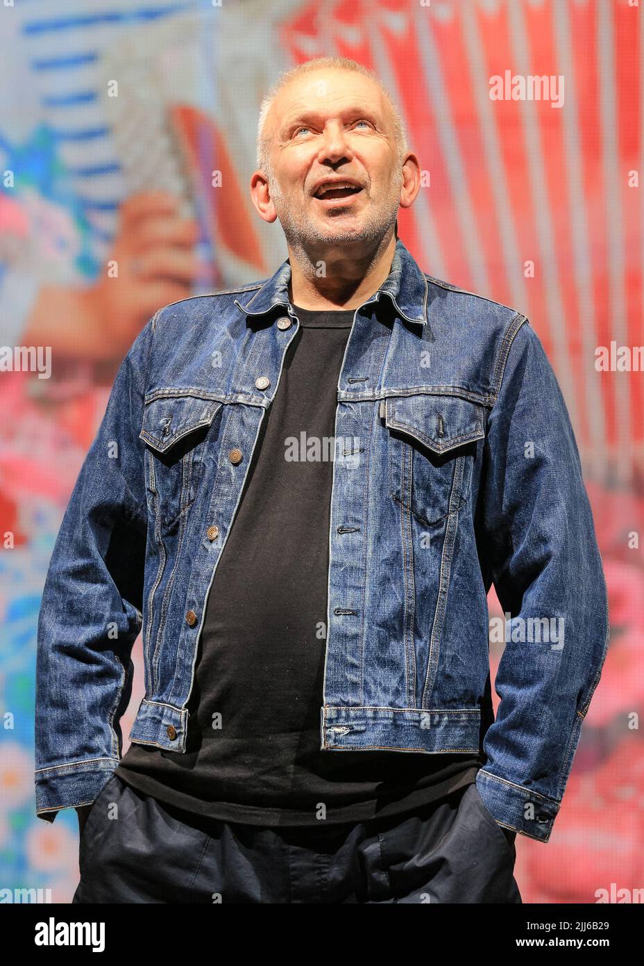 Jean Paul Gaultier, French fashion designer, poses on stage for his ...