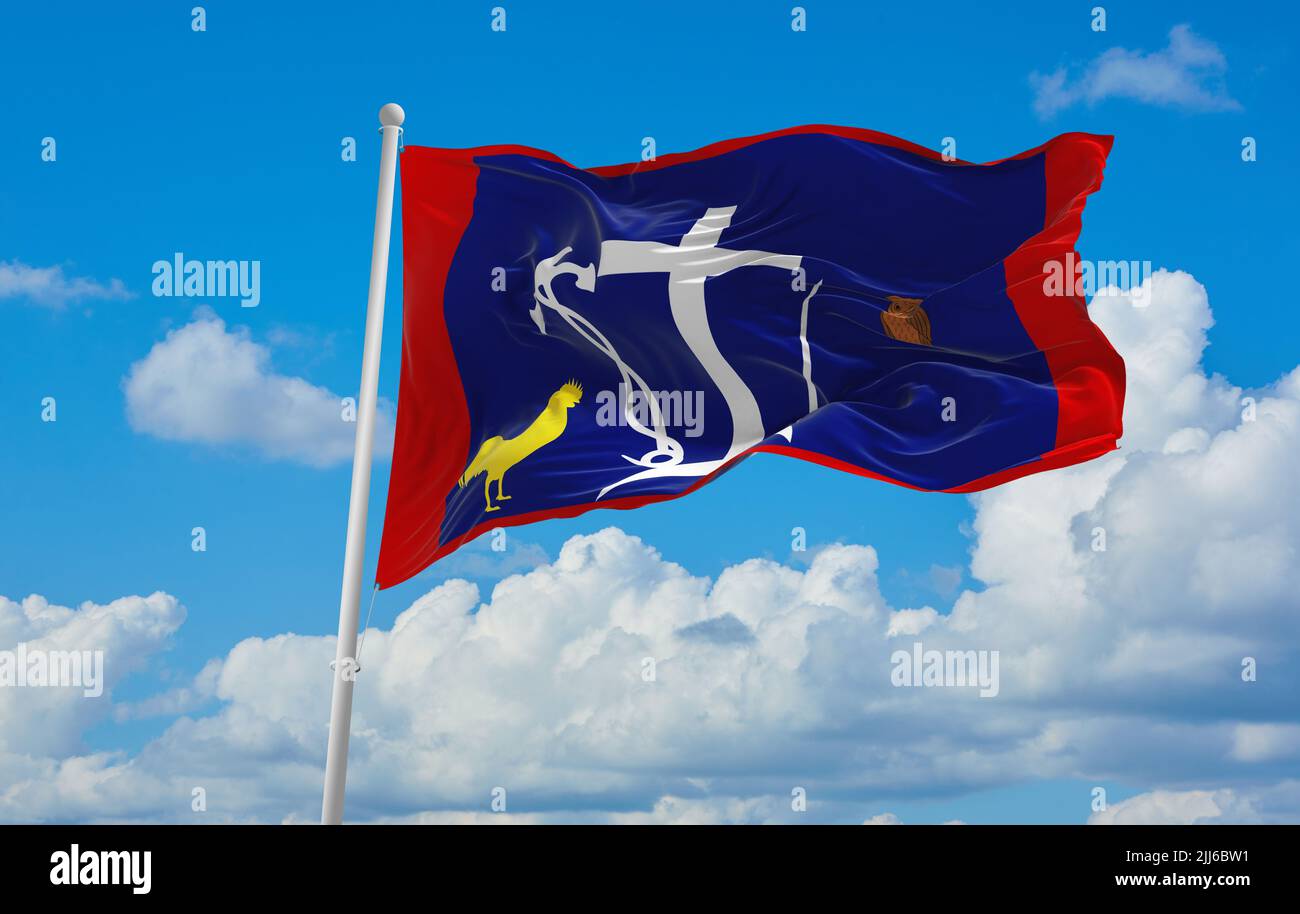 official flag of Halkidiki 1821 Greece at cloudy sky background on ...