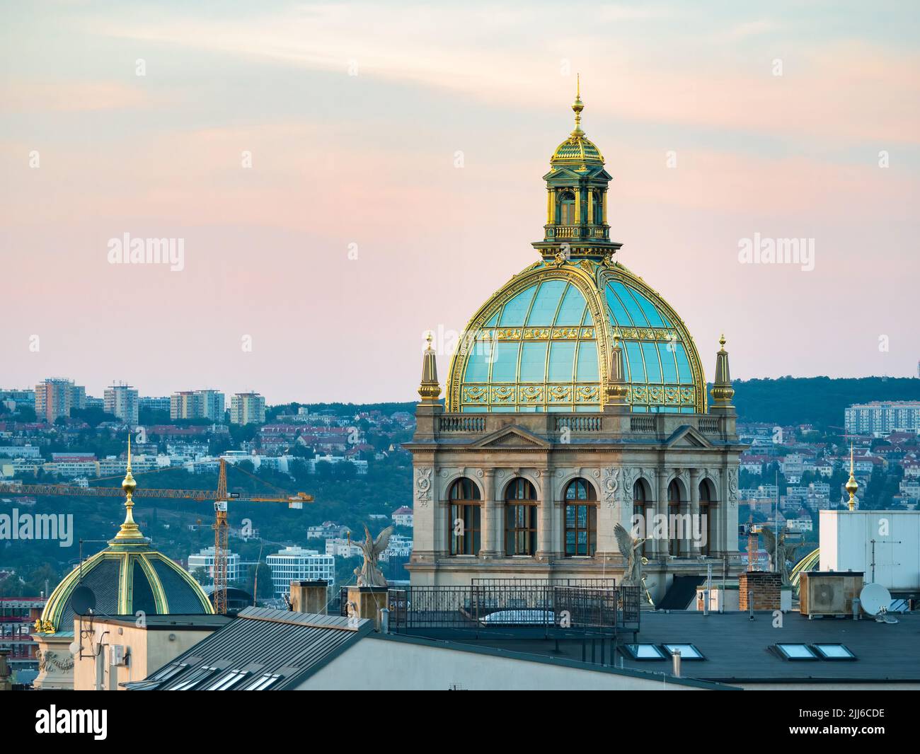 Aerial view with the dome of Národní muzeum (National Museum Stock ...