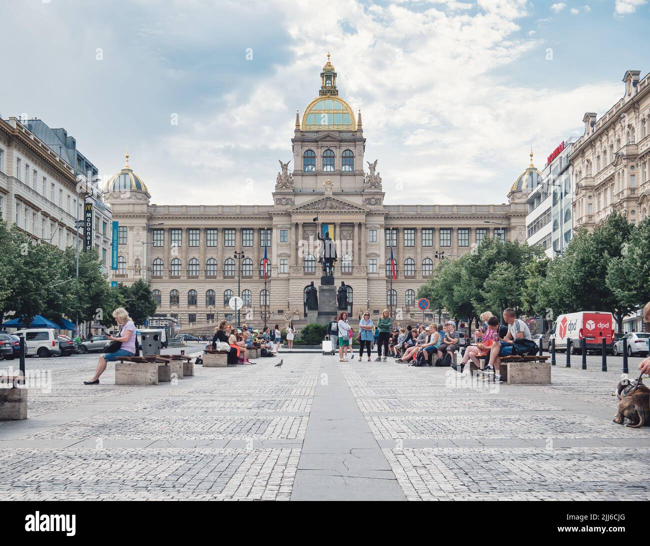 Prague, Czech Republic - June 2022: Front facade view with the main ...