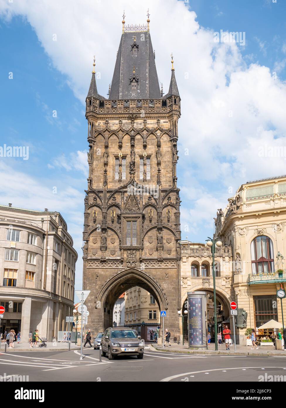 Prague, Czech Republic - June 2022: The Powder Tower or Powder Gate gothic tower in Prague ...