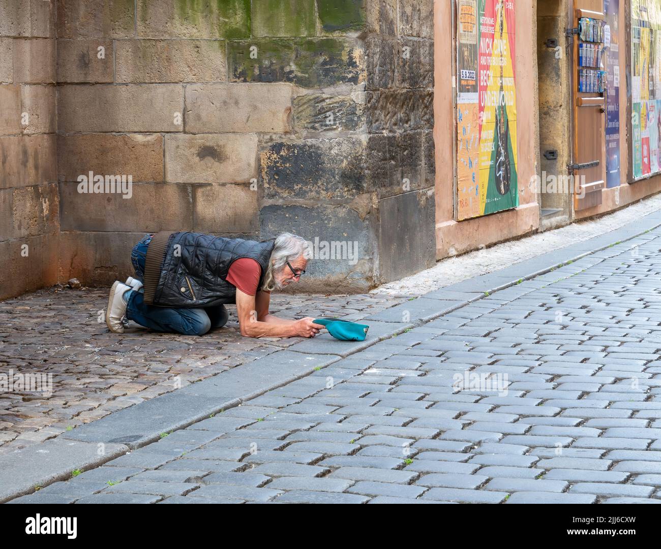 Prague, Czech Republic - June 2022: Senior homeless man on the ...