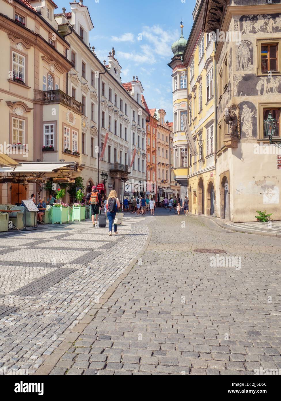 Prague, Czech Republic - June 2022: Pedestrian cobblestone streets in ...