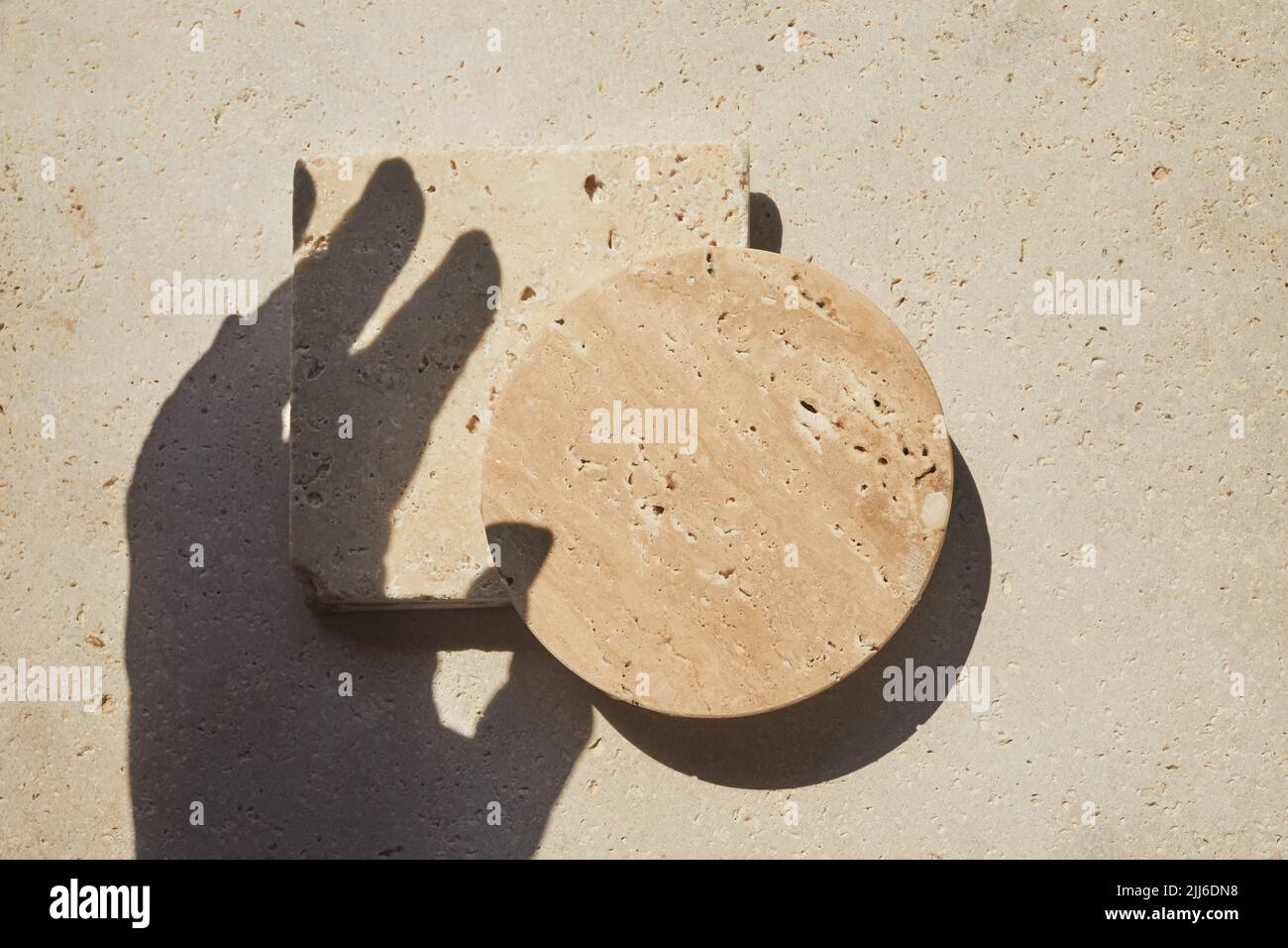 Travertine stone display flat lay podium on travertine stone background ...